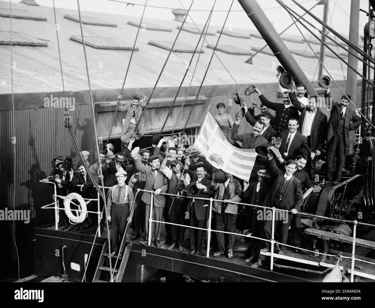Greeks departing on Madonna, 1912. Taken when Greek immigrants left New ...