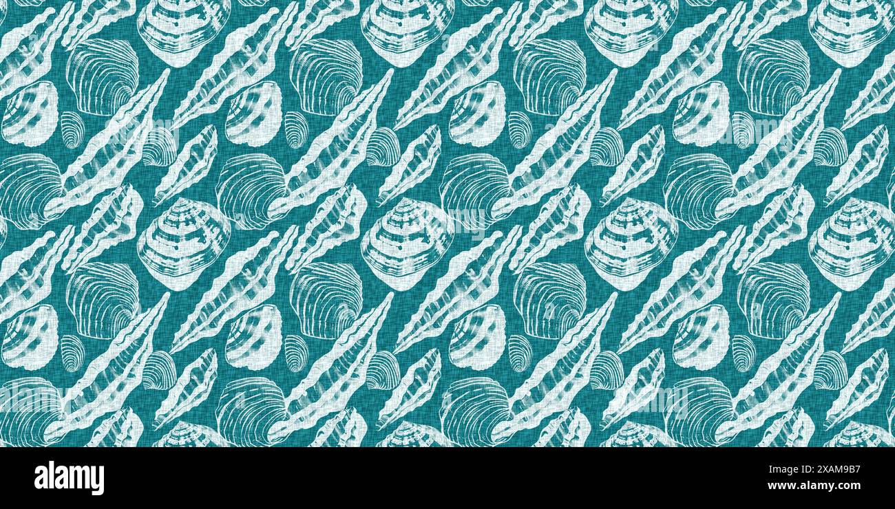 Teal turquoise blue white shell motif with linen seamless batik border ...