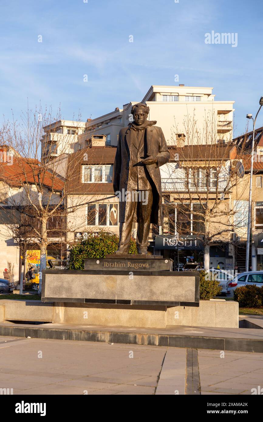 Pristina, Kosovo - February 5, 2024: Bronze statue of Ibrahim Rugova ...