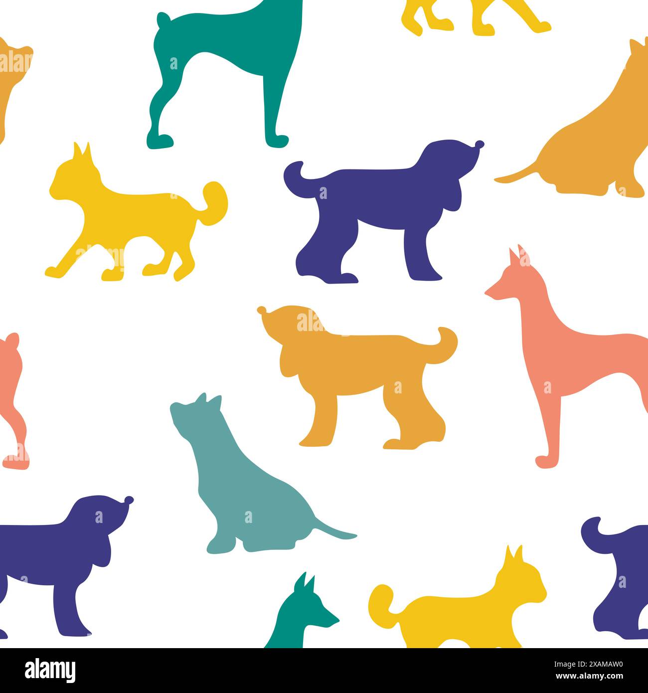 Vector seamless repeating childish pattern with cute dogs, cats in ...