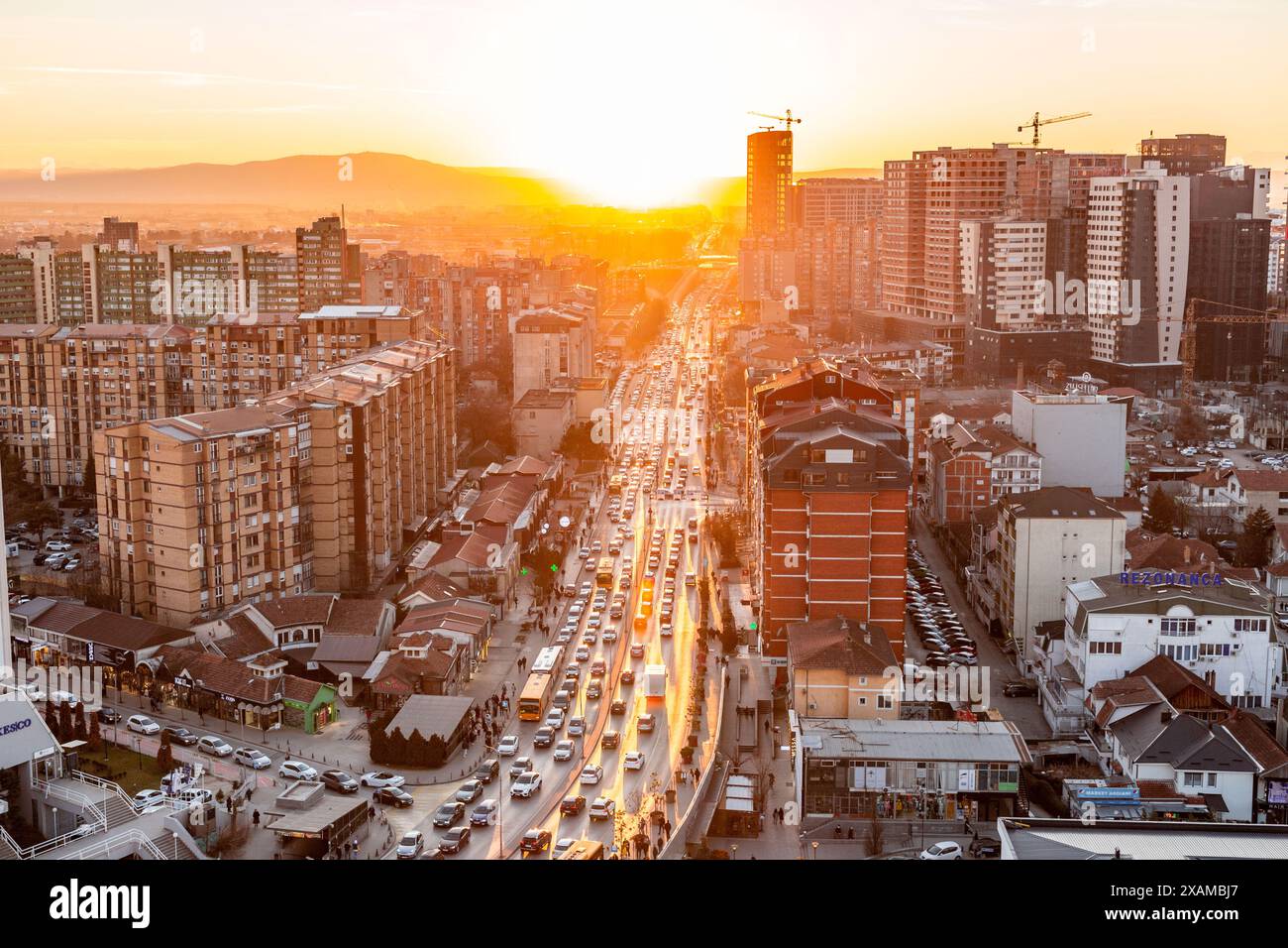 Pristina, Kosovo - February 5, 2024: Aerial street view from the ...