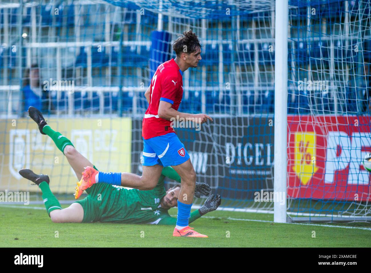 Grodig, Austria. 07th June, 2024. Czech Mojmir Chytil scores and goalie ...