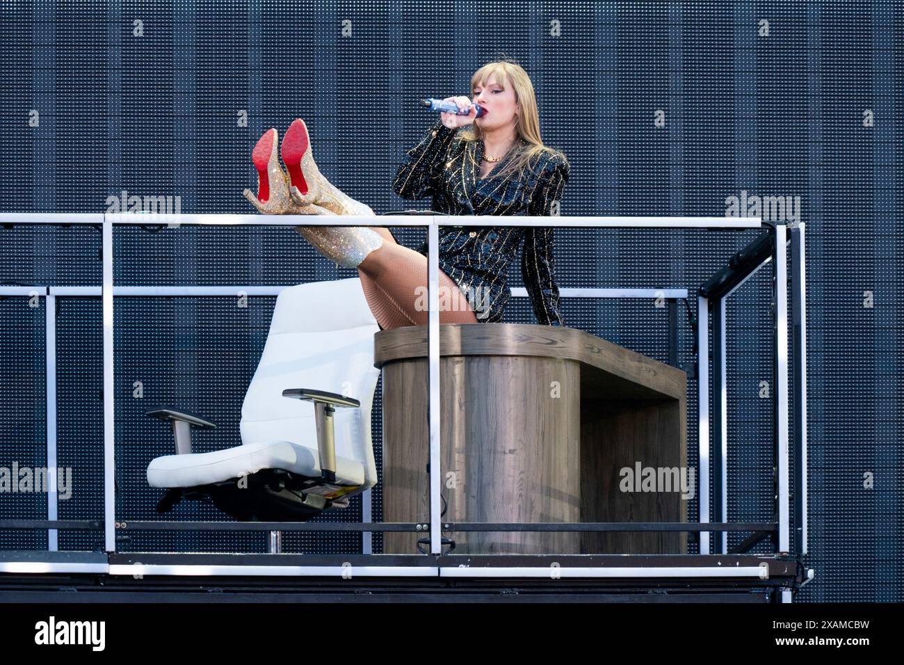 EDITORIAL USE ONLY Taylor Swift performs on stage during her Eras Tour ...