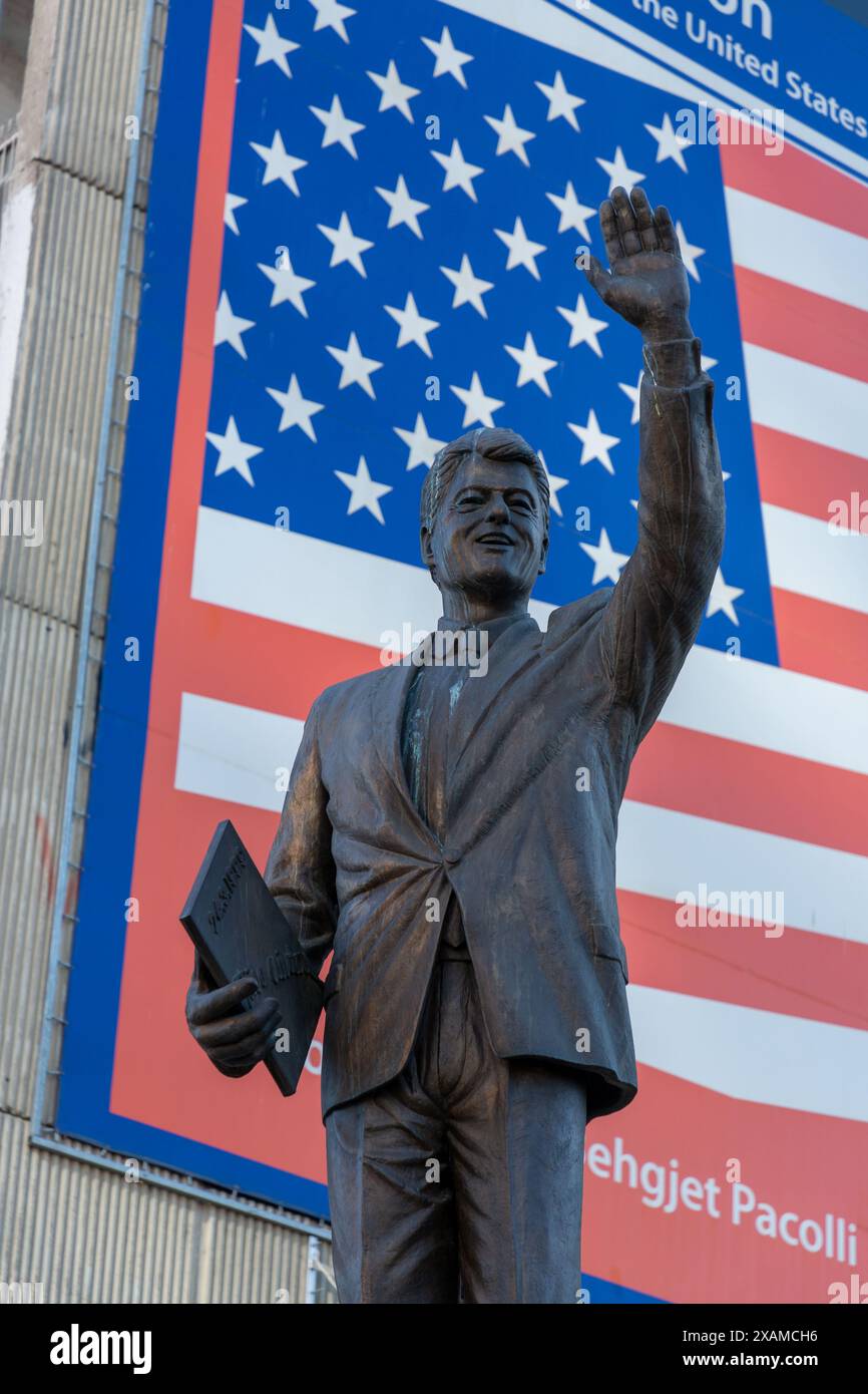 Pristina, Kosovo - February 5, 2024: Statue of Bill Clinton as a sign ...