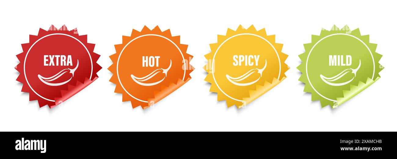 Realistic Vector Round Stickers with Spicy Chili Pepper Icon, Food ...