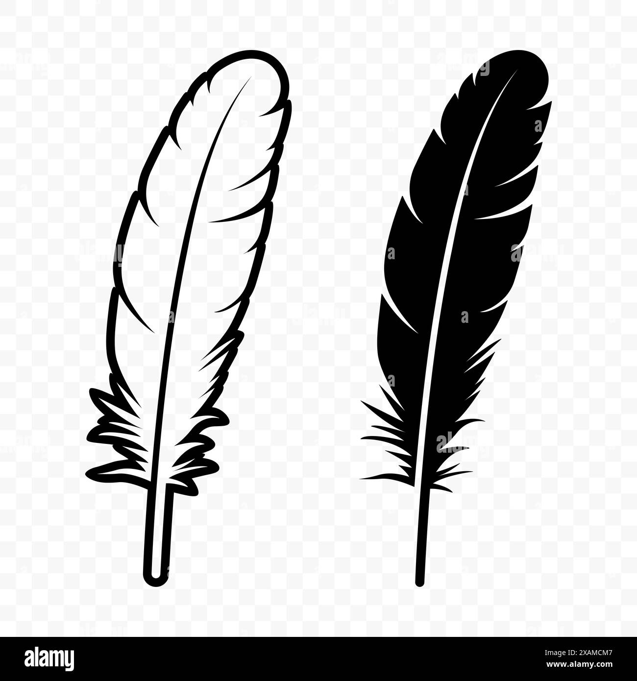 Vector Black and White Fluffy Feather Logo Icons. Silhouette Feather ...