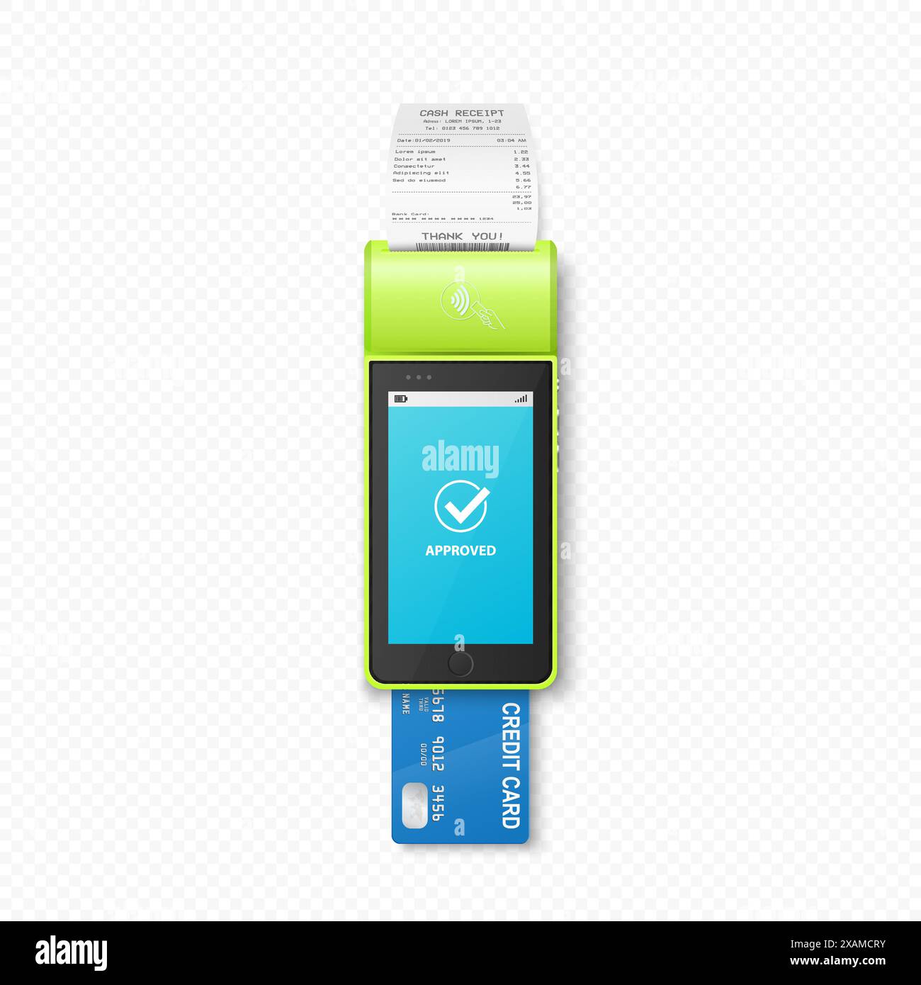 Vector 3D Realistic NFC Payment Terminal with Payment Receipt, Credit ...