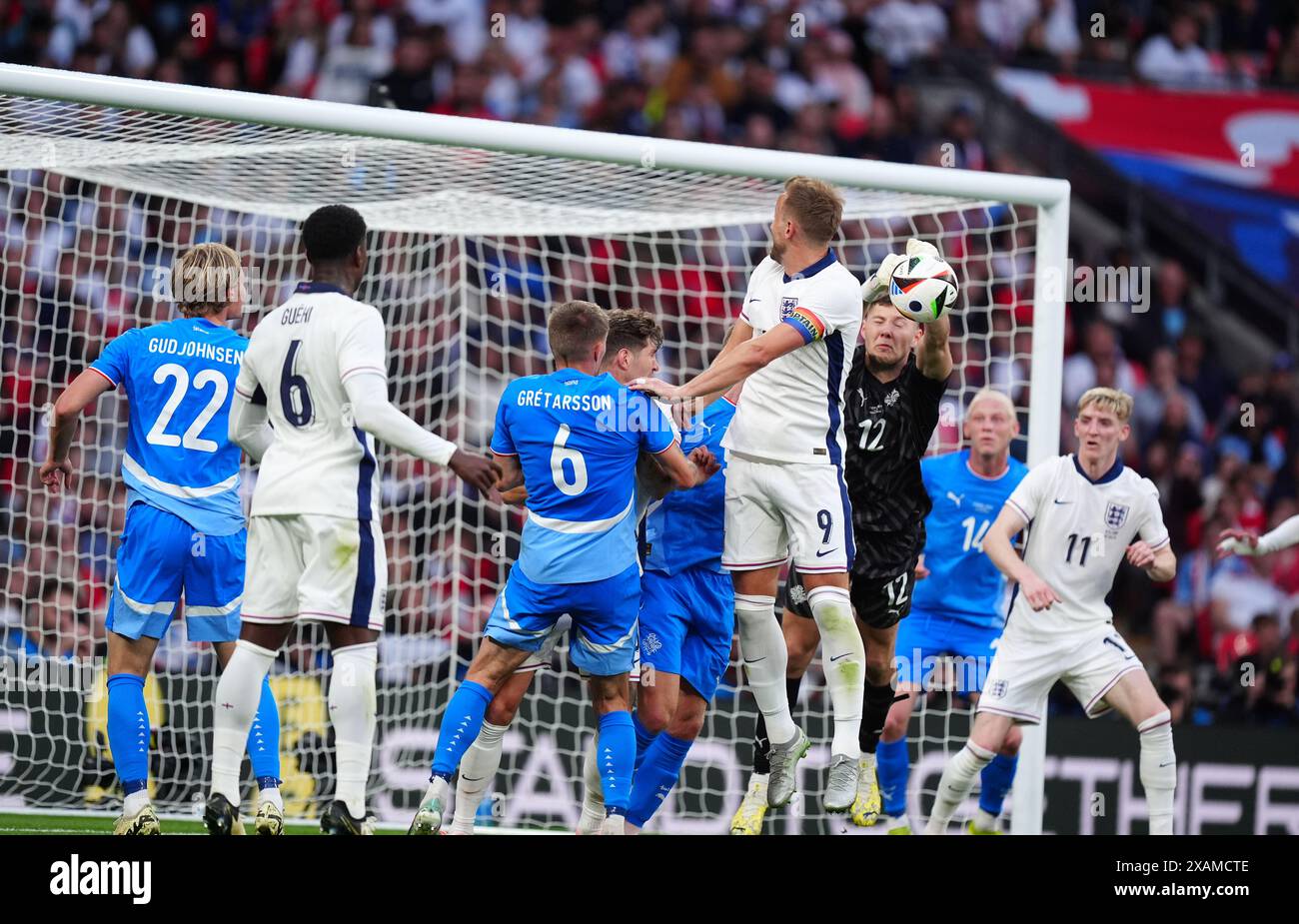 Iceland goalkeeper Hakon Valdimarsson punches clear from England's ...