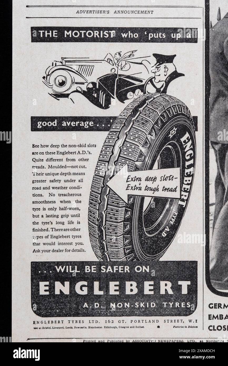 Advert for Englebert tyres in the Daily Mail (replica) 4th September ...