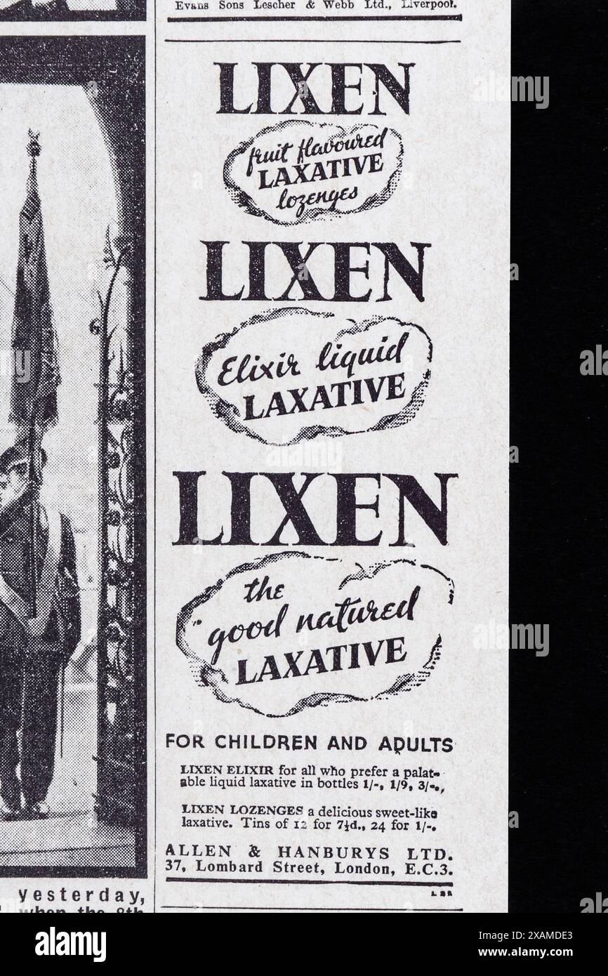 Advert for Lixen elixir liquid laxative in the Daily Mail (replica ...