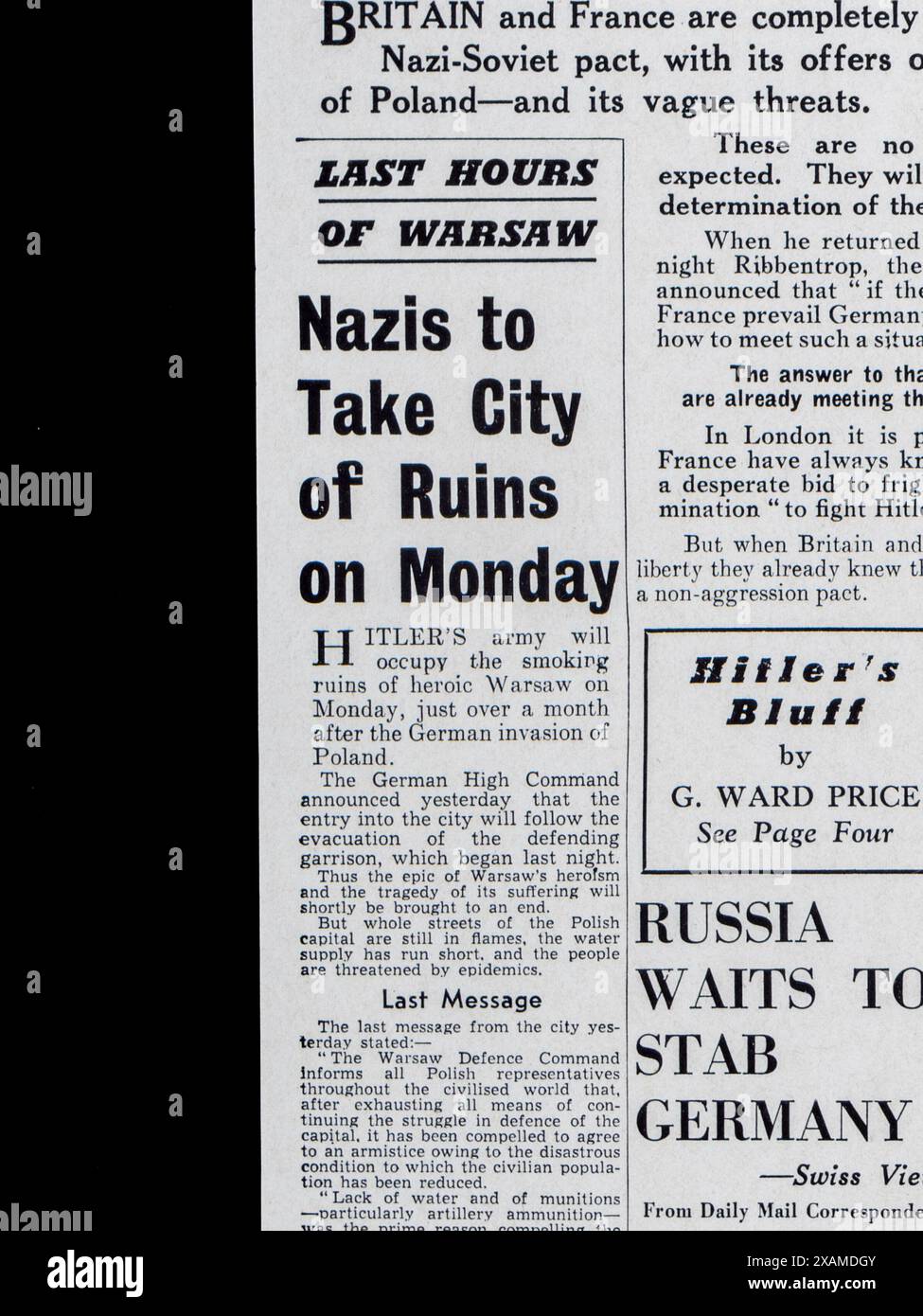 "Nazi to Take City of Ruins on Monday" headline and article in the ...