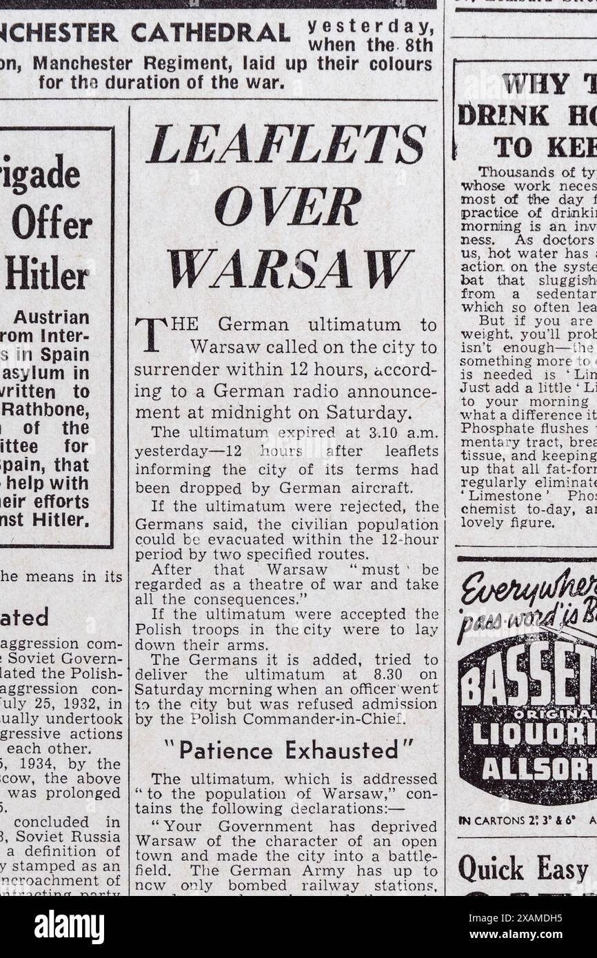 "Leaflets Over Warsaw" headline and article in the Daily Mail (replica ...