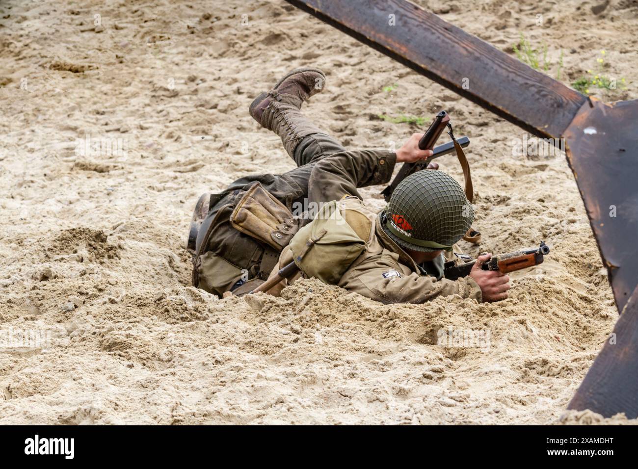 Historical reconstruction. An American infantry soldier from the World ...