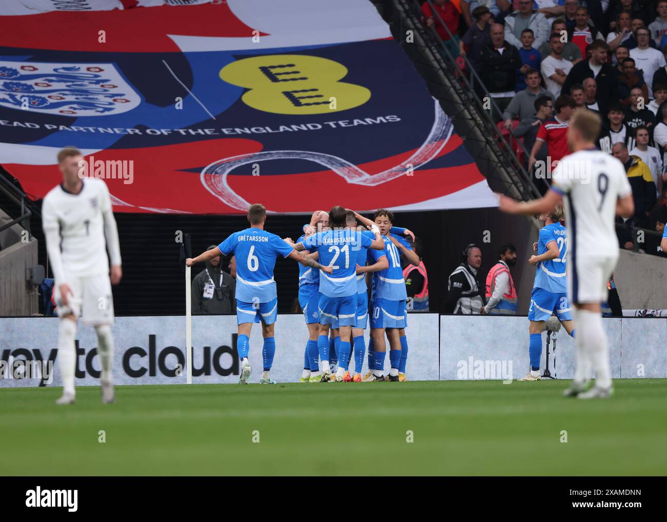 London, UK. 07th June, 2024. Iceland celebrate scoring their first goal ...