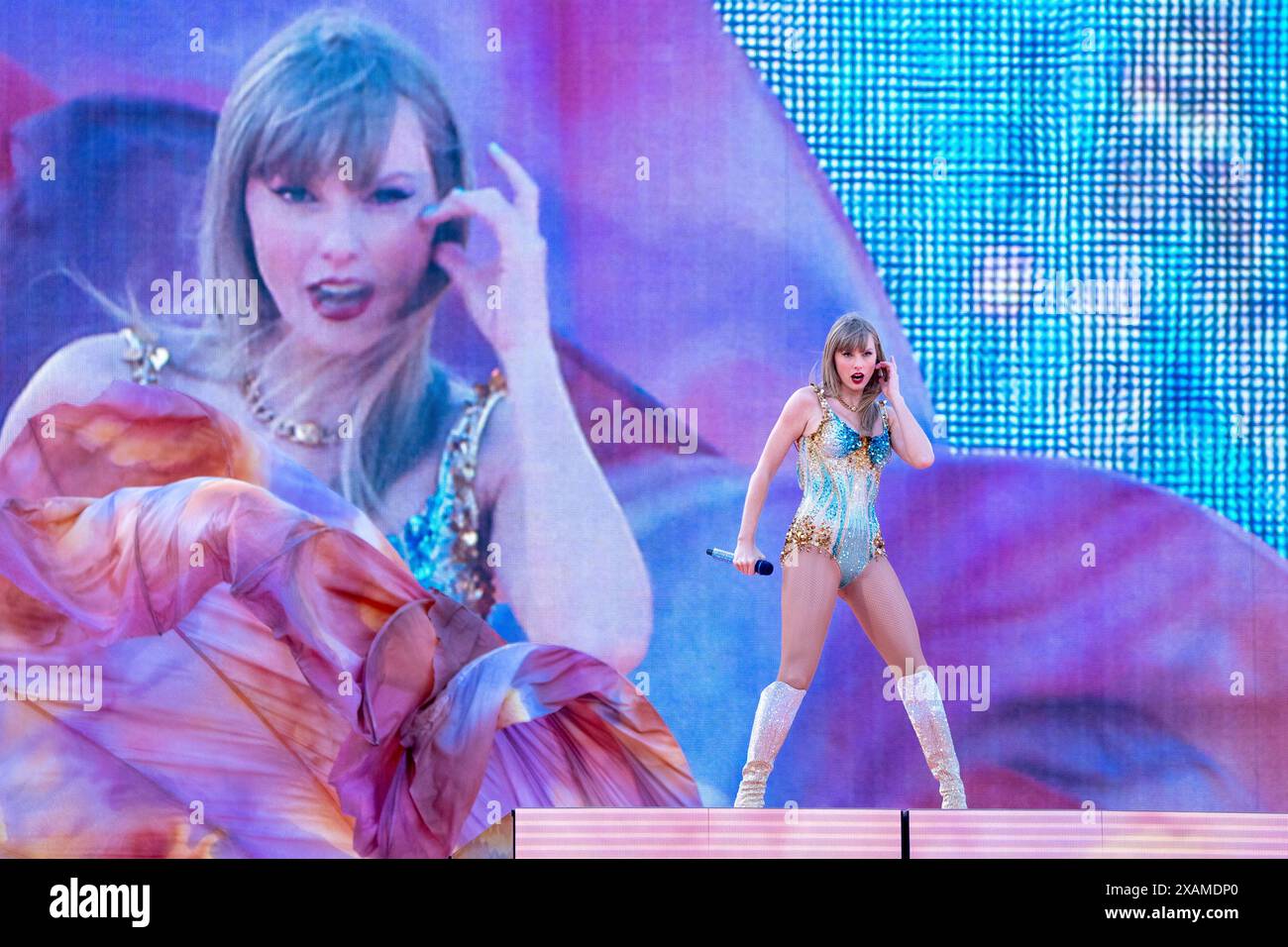 EDITORIAL USE ONLY Taylor Swift performs on stage during her Eras Tour ...
