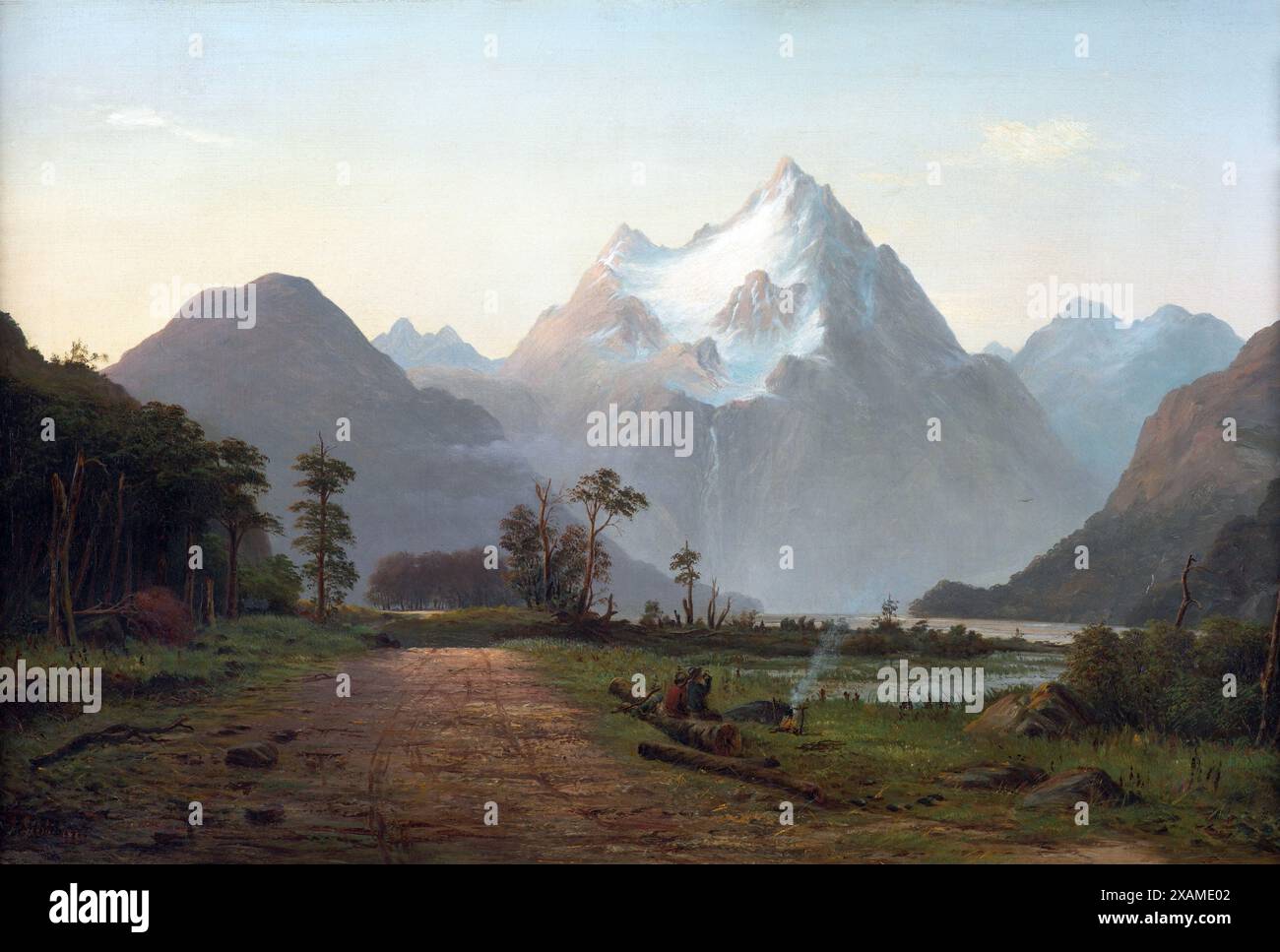 Two swaggers boiling a billy of tea, Milford Sound, 1886 Stock Photo ...