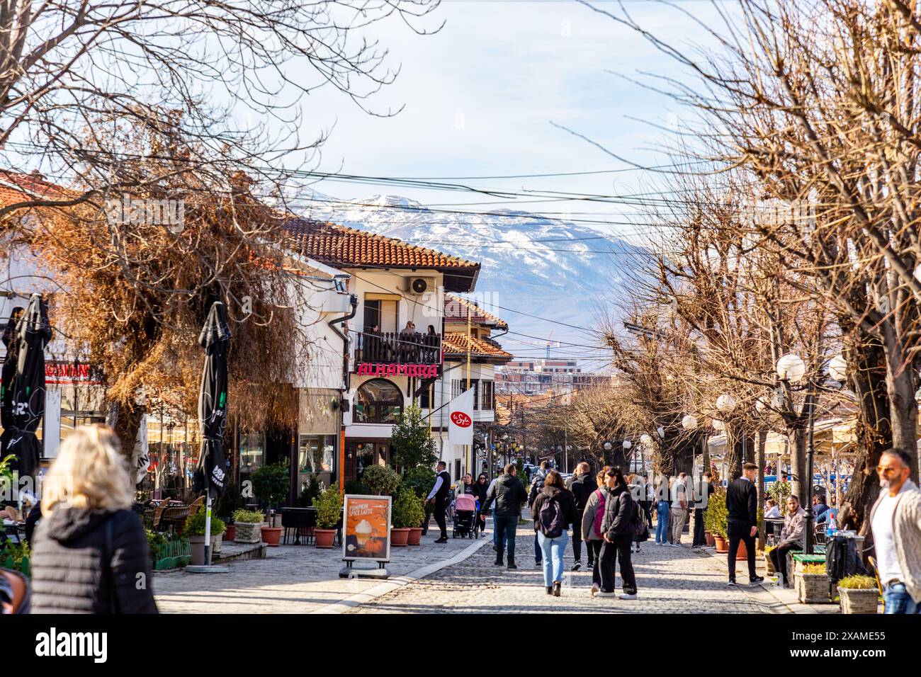 Prizren, Kosovo - 6 FEB 2024: Touristic stores and cafes around the ...