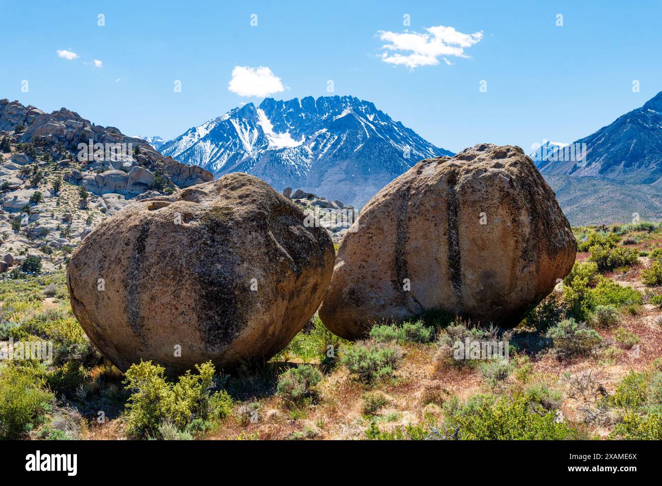 Buttermilk Rocks; Mt. Tom beyond; famous granite boulders for climbing ...
