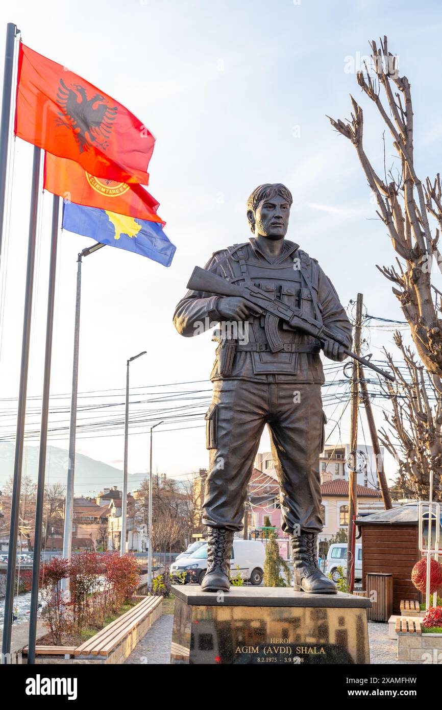 Prizren, Kosovo - 6 FEB 2024: Memorial statue of Agim Shala, a Kosovar ...