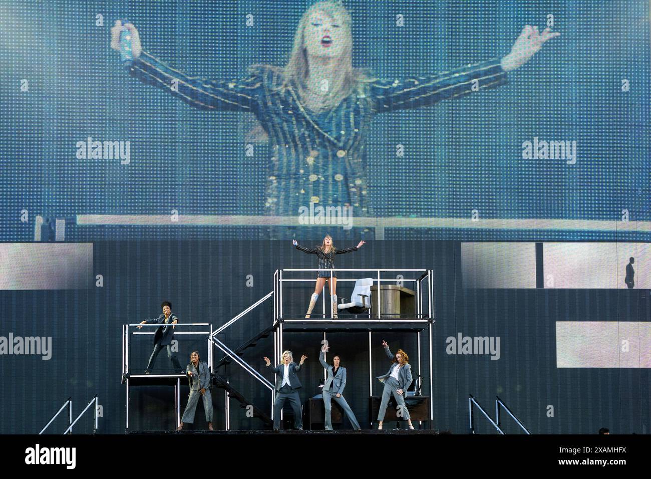 EDITORIAL USE ONLY Taylor Swift performs on stage during her Eras Tour ...