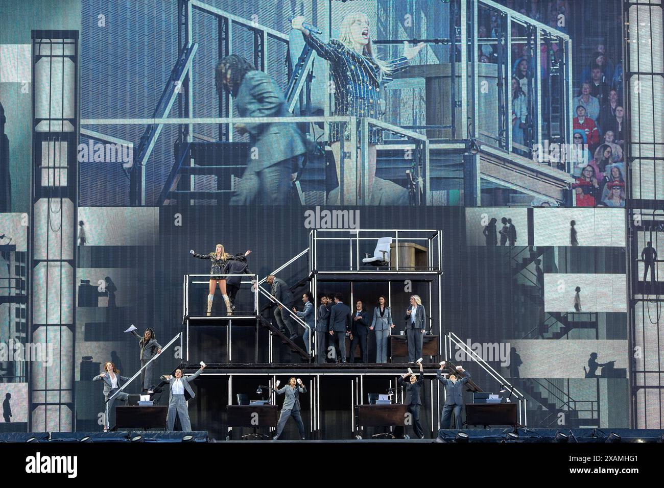 EDITORIAL USE ONLY Taylor Swift performs on stage during her Eras Tour ...