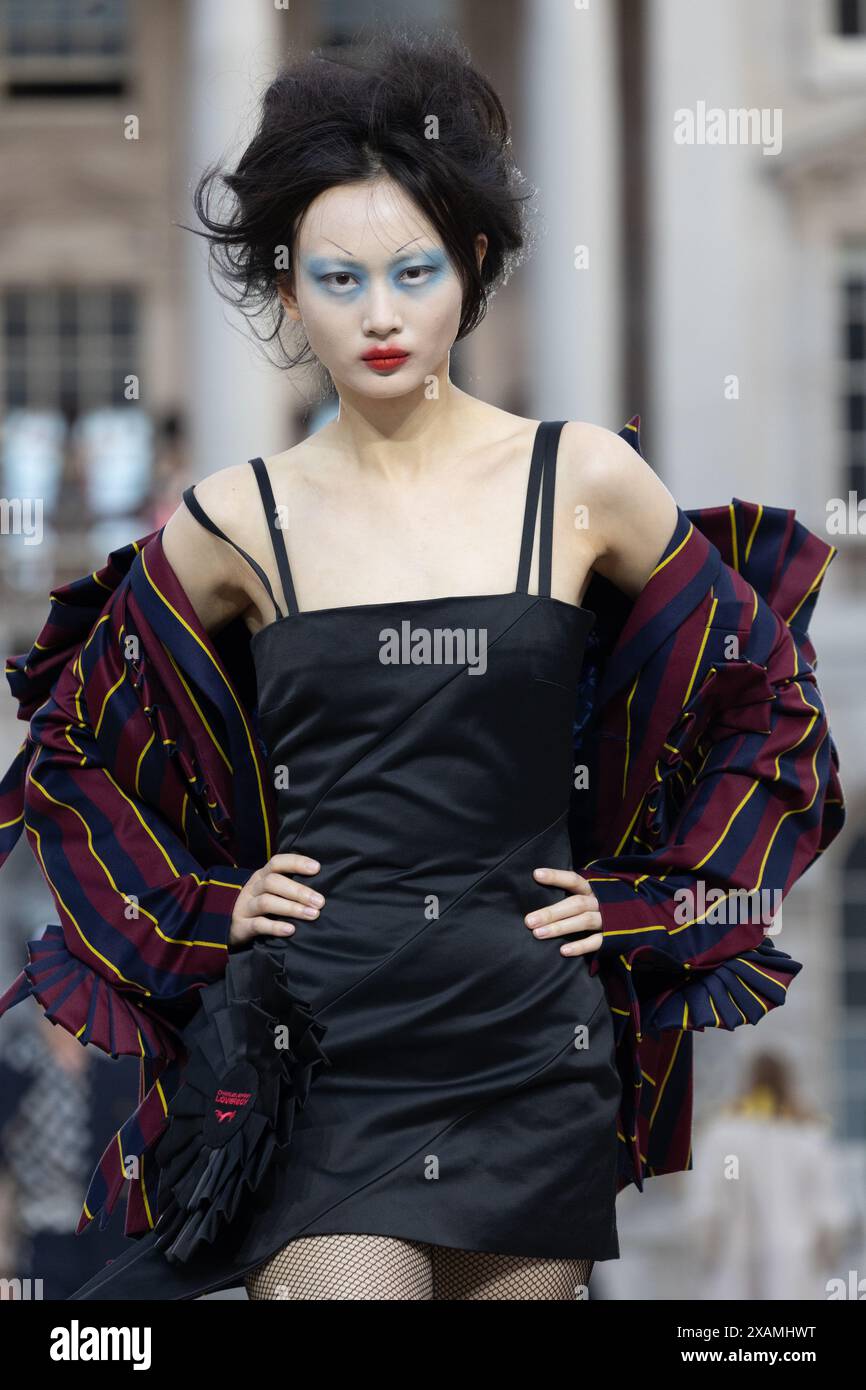 London, UK. Friday June 7, 2024. A model on the catwalk at the Charles ...