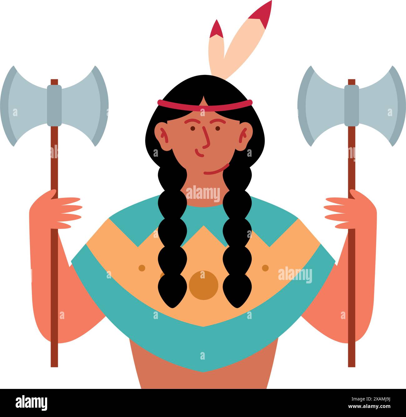 native american Indian warrior woman with axes portrait Stock Vector ...