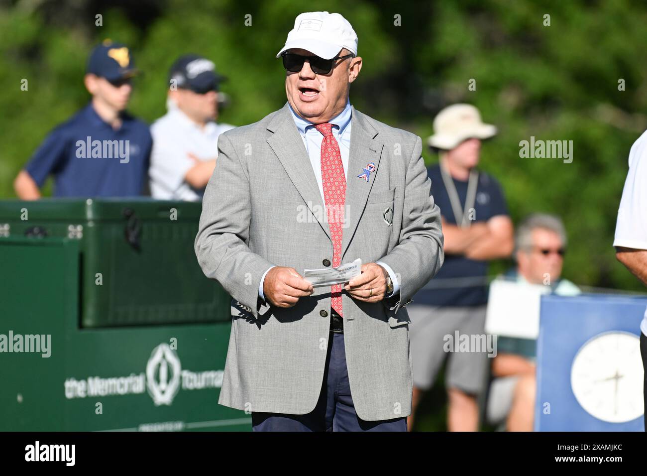 Dublin, Ohio, USA. 7th June, 2024. Announcer Jeff Logan on the first ...