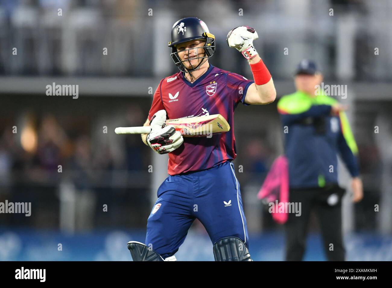 Canterbury, England. 7th Jun 2024. Sam Billings celebrates scoring a ...