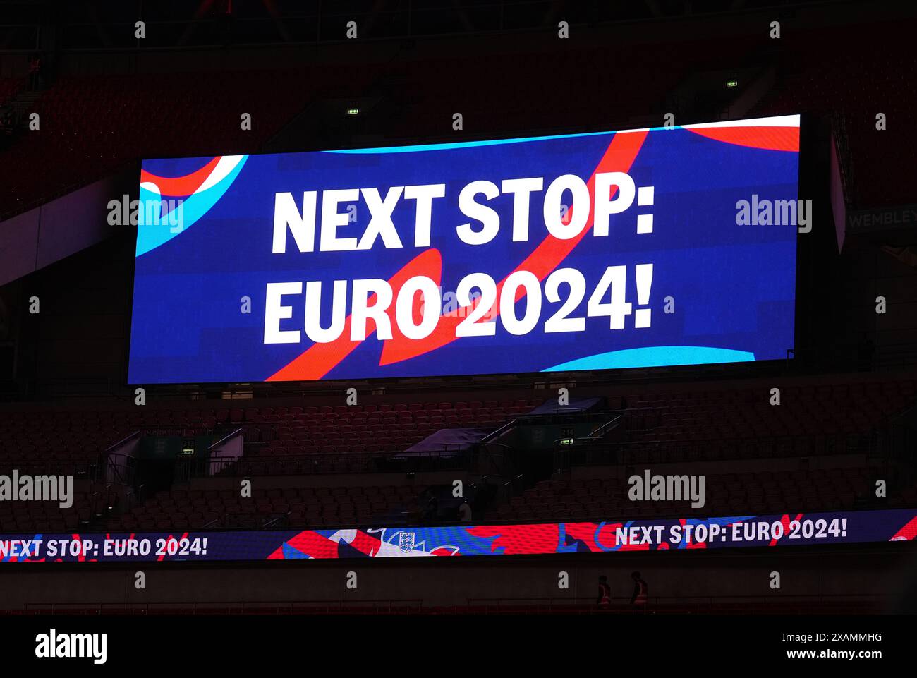 A view of the big screen with the message 'Next Stop Euro 2024' after ...