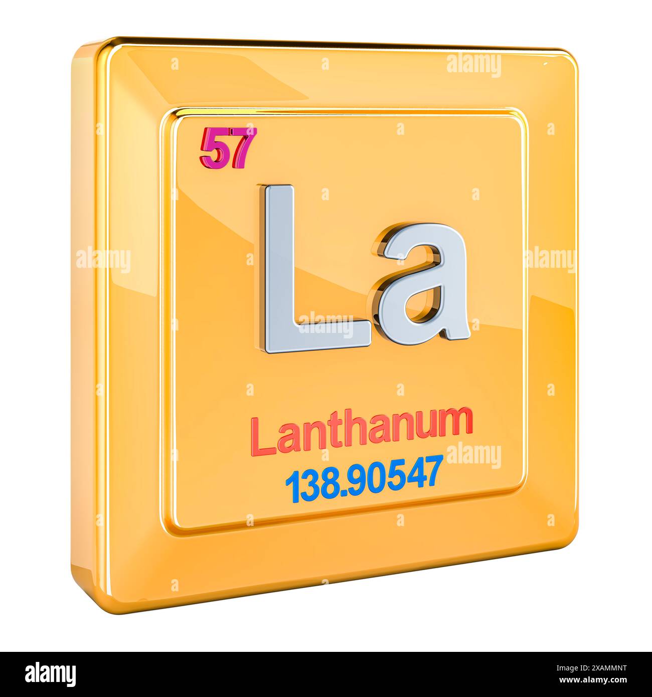 Lanthanum La, chemical element sign with number 57 in periodic table ...
