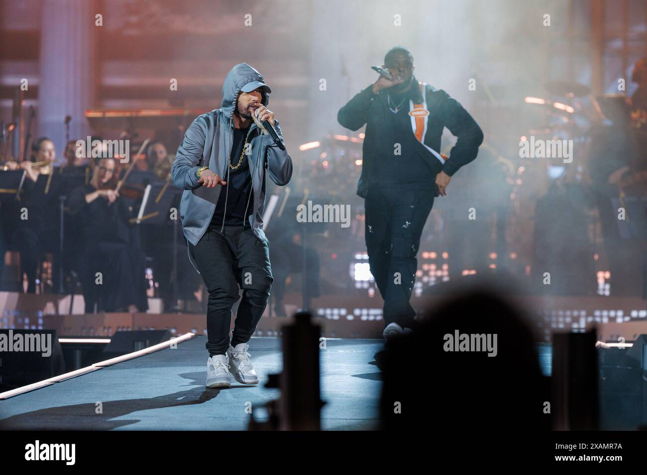 Detroit, United States. 06th June, 2024. Eminem performs with Denaun ...