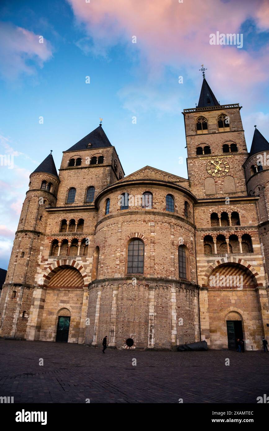 Westwork with four towers of Romanesque Trier Cathedral, Germany Stock ...