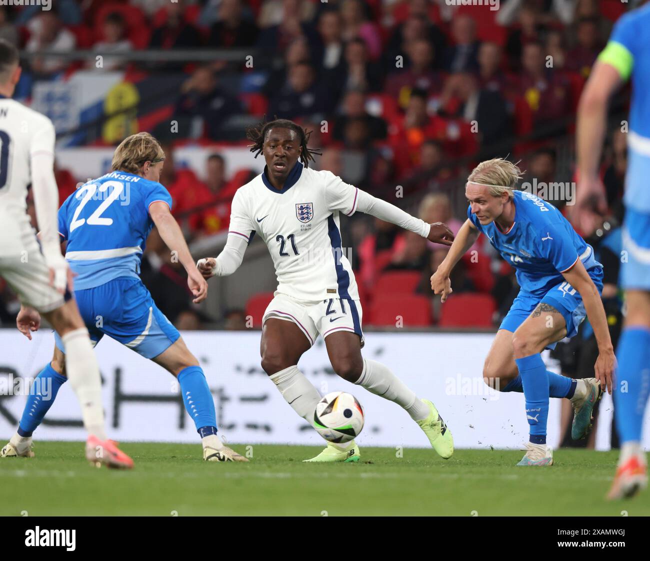 Eberechi Eze (E) Stefan Teitur Thordarson (I) at the England v Iceland ...