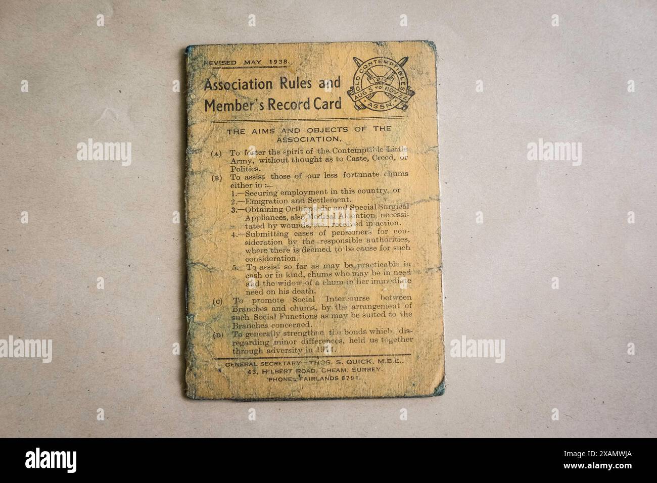 Old Contemptibles Association Member's Card belonging to George Sidney ...