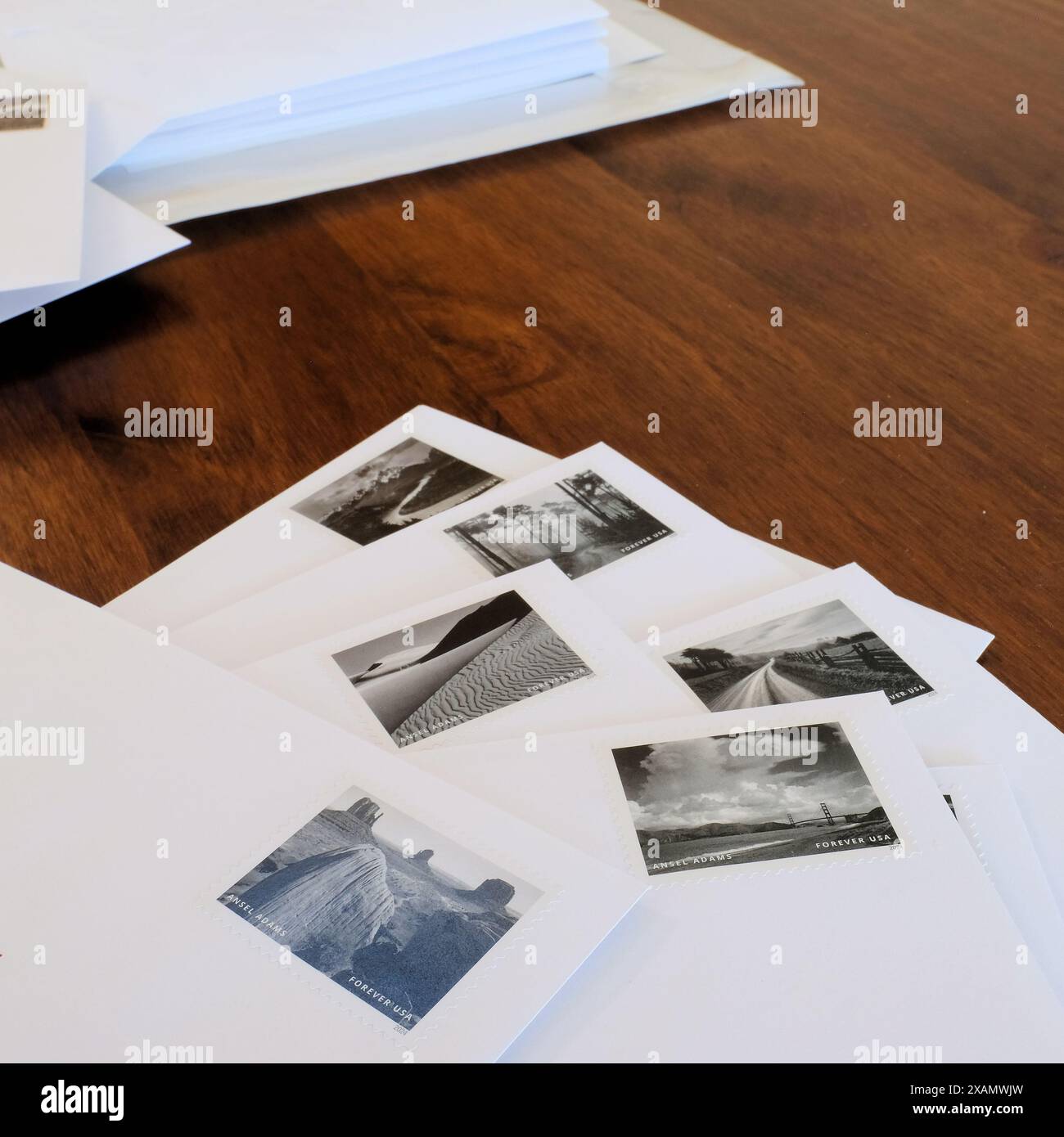 Stamped envelopes with U.S. Forever Stamps featuring Ansel Adams ...