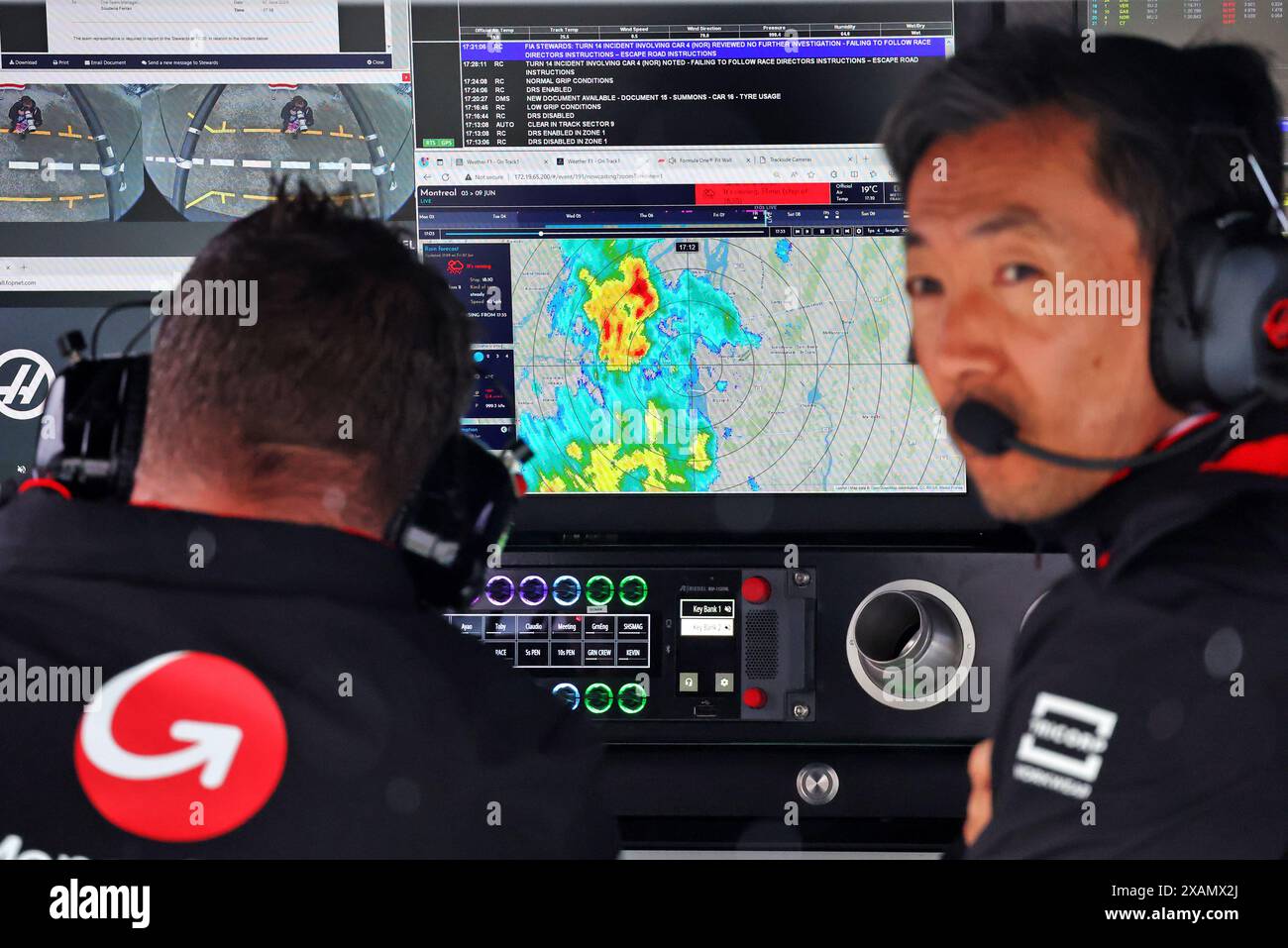 Montreal, Canada. 07th June, 2024. Haas F1 Team pit gantry - weather ...