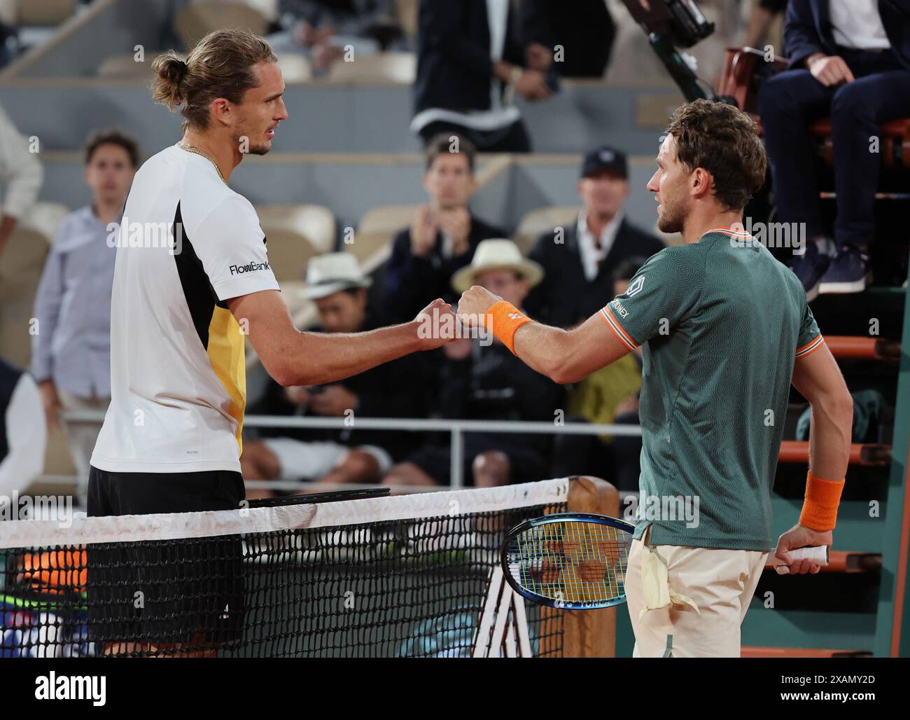 Paris, France. 07th June, 2024. Alexender Zverev of Germany (L) and ...