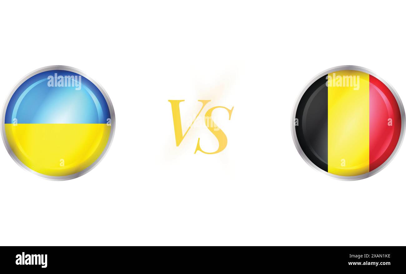 Ukraine vs Belgium match concept with round flag Stock Vector Image ...