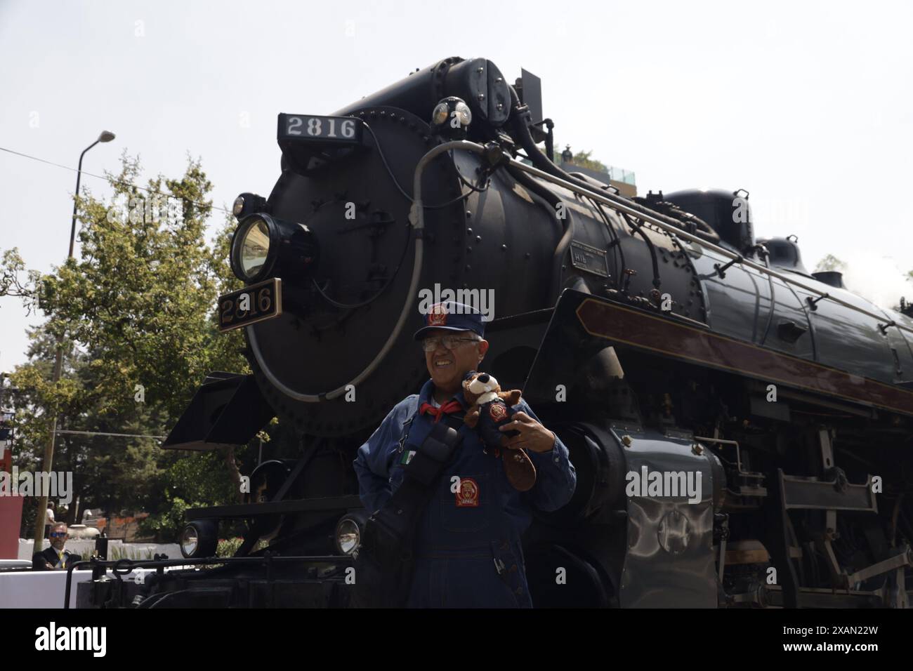 A man disguised as Railroader poses front the Empress 2816 steam ...