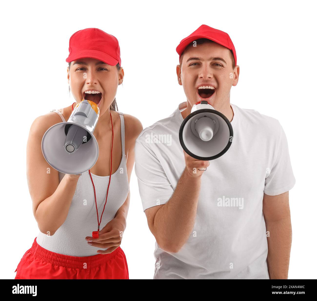 Lifeguards with megaphones isolated on white background Stock Photo - Alamy