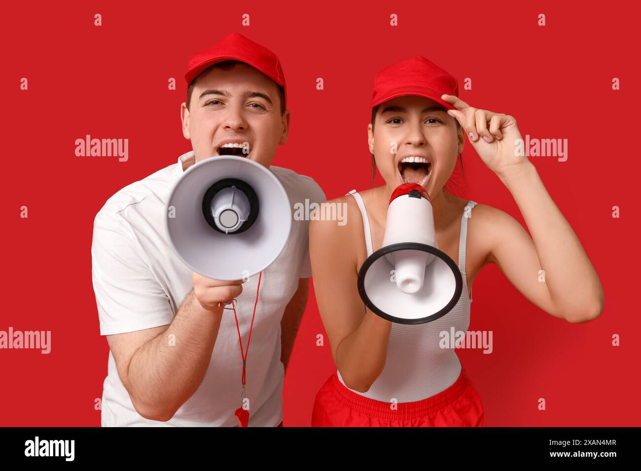 Megaphone woman beach hi-res stock photography and images - Alamy