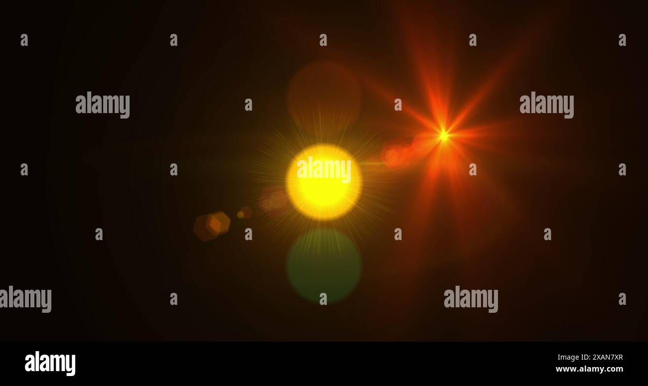 Image of yellow light and red star moving on black background Stock ...