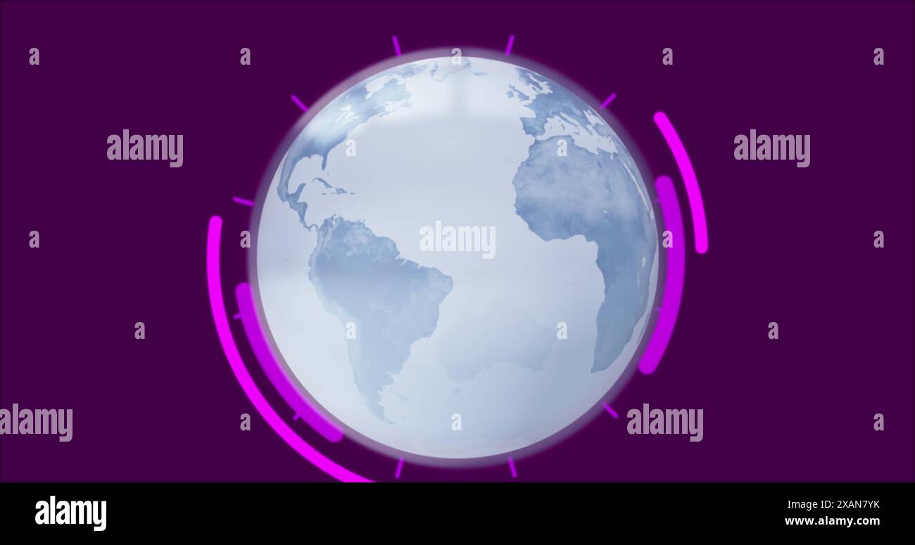 Image of globe over data processing and scope scanning on black background, copy space Stock ...