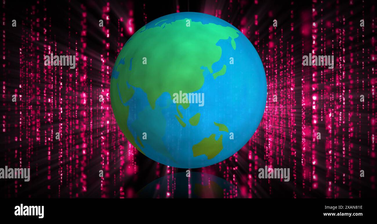 Image of globe and shapes over data processing on black background ...
