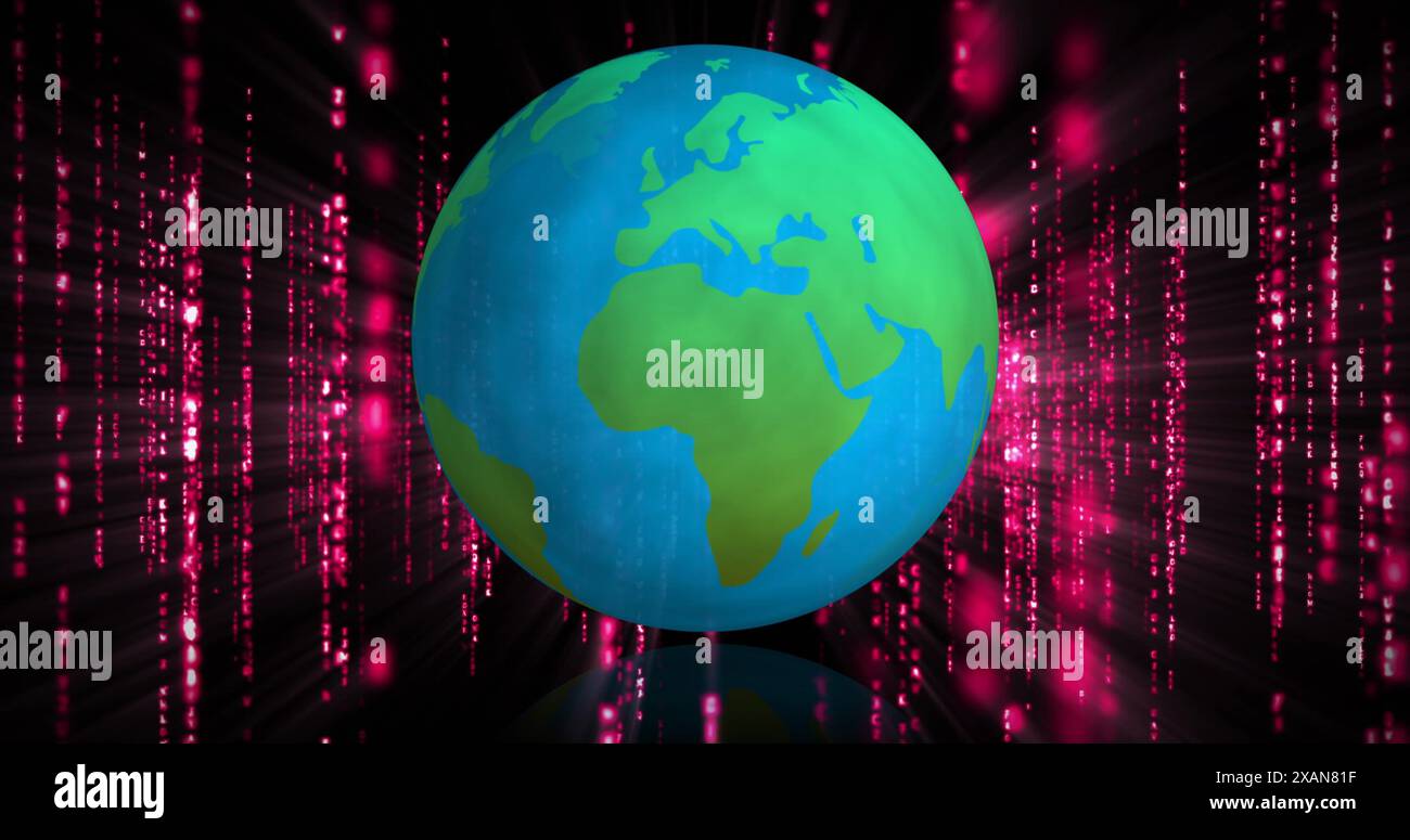 Image of globe and shapes over data processing on black background, copy space Stock Photo - Alamy