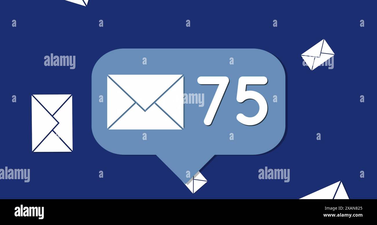 Image of number of new emails and envelopes floating over blue ...