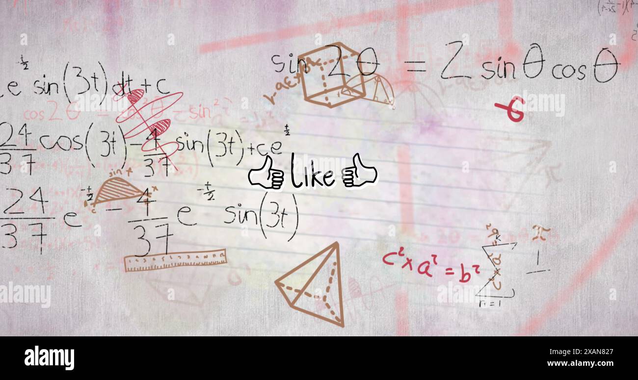 Image of mathematical equations and like text over white background ...