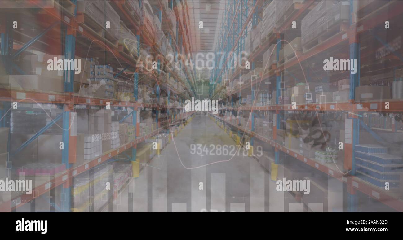 Image of data processing over warehouse Stock Photo - Alamy