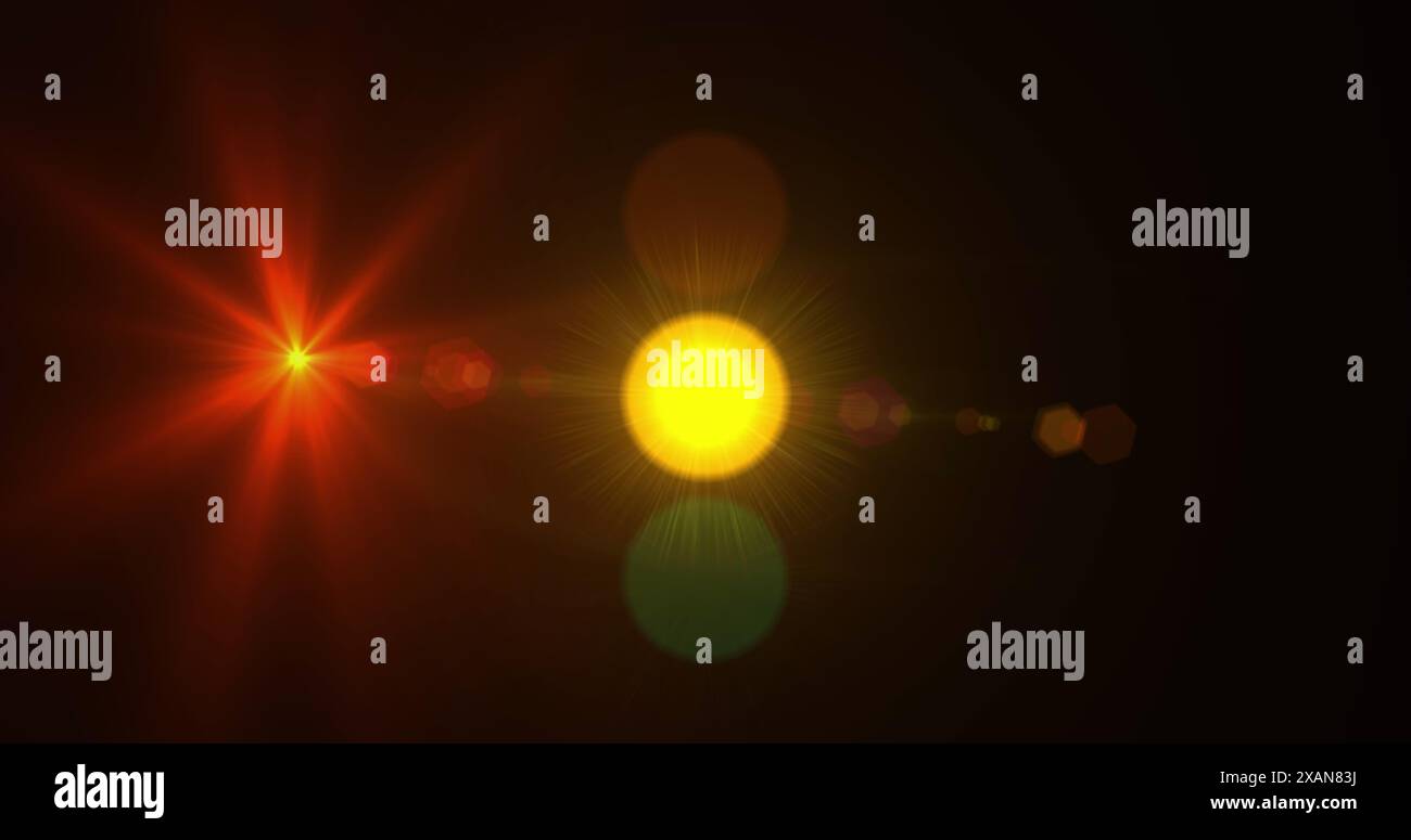 Image of yellow light and red star moving on black background Stock ...